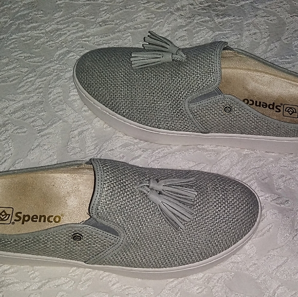 Spenco | Shoes | Spenco Womens Textured Slides Tassel Mules Light Gray ...